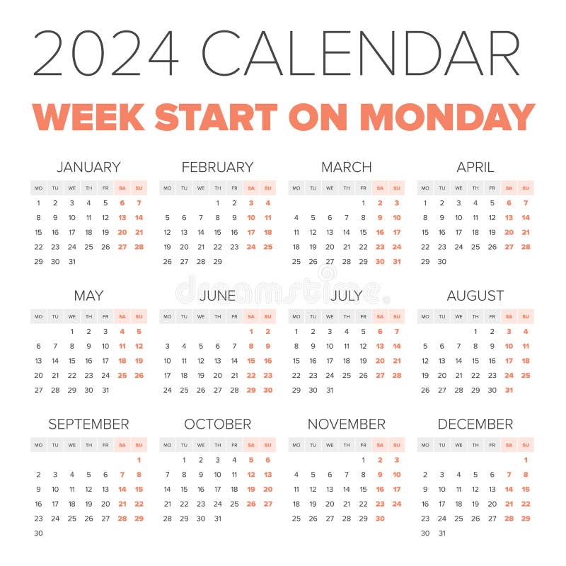 2024 Year Calendar Isolated on White Background Vector Stock Vector ... 2024 Year Calendar Isolated on White Background Vector Stock Vector ...