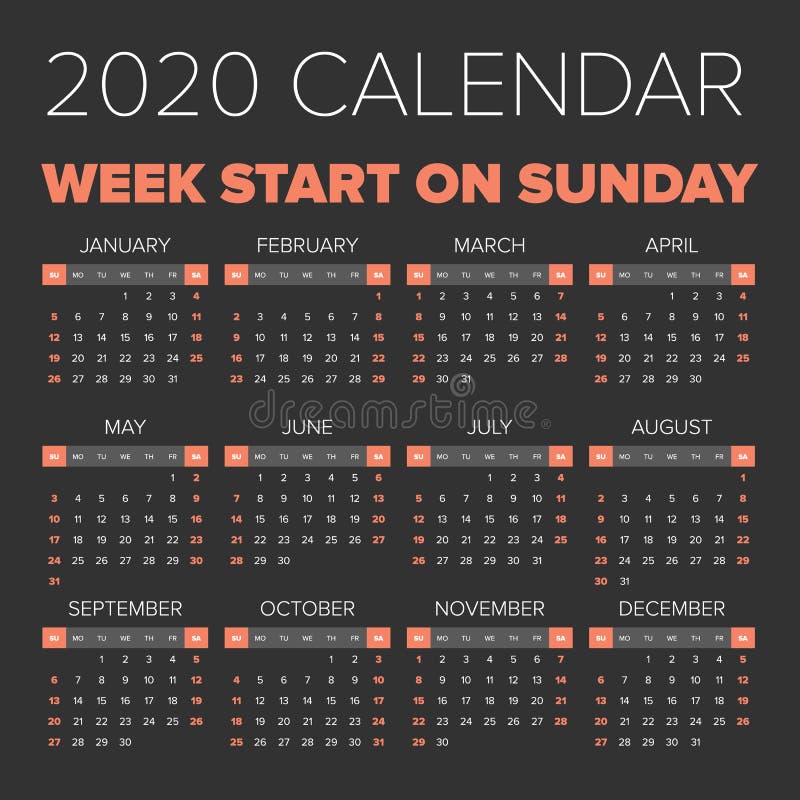 Simple 2020 year calendar stock vector. Illustration of vector - 97299732