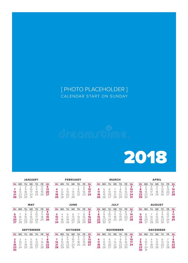 Simple 2018 year calendar stock vector. Illustration of month - 88482645