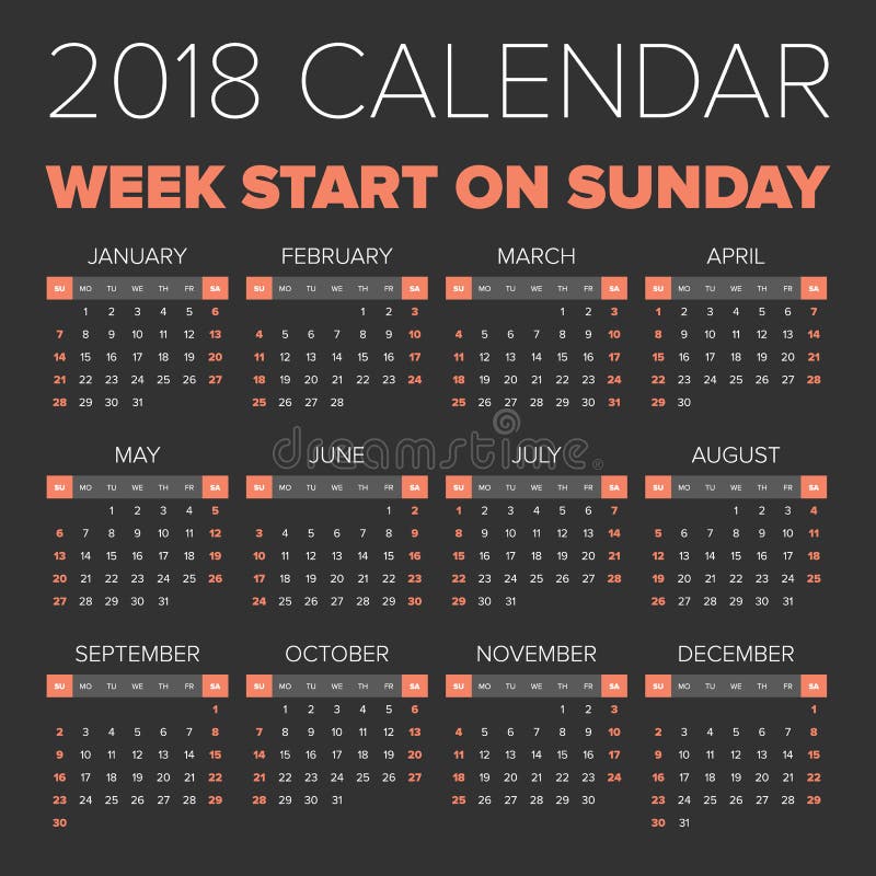 Simple 2018 year calendar stock vector. Illustration of vector - 87637494
