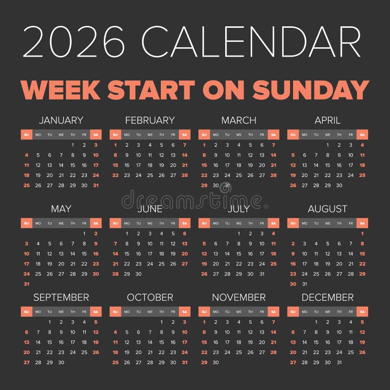 2026 Calendar with the Weeks Start on Monday Stock Vector ...