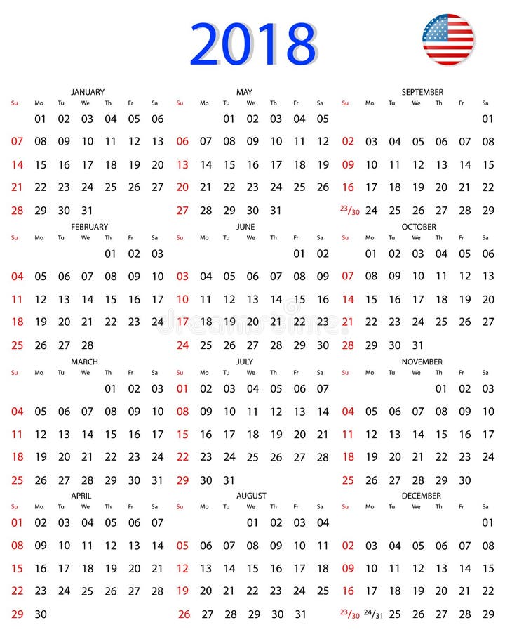 Simple 2018 year calendar stock vector. Illustration of modern - 78691065