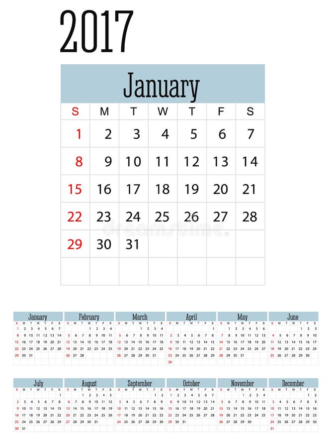 Simple 2017 Year Vector Calendar Stock Illustrations – 2,408 Simple ...
