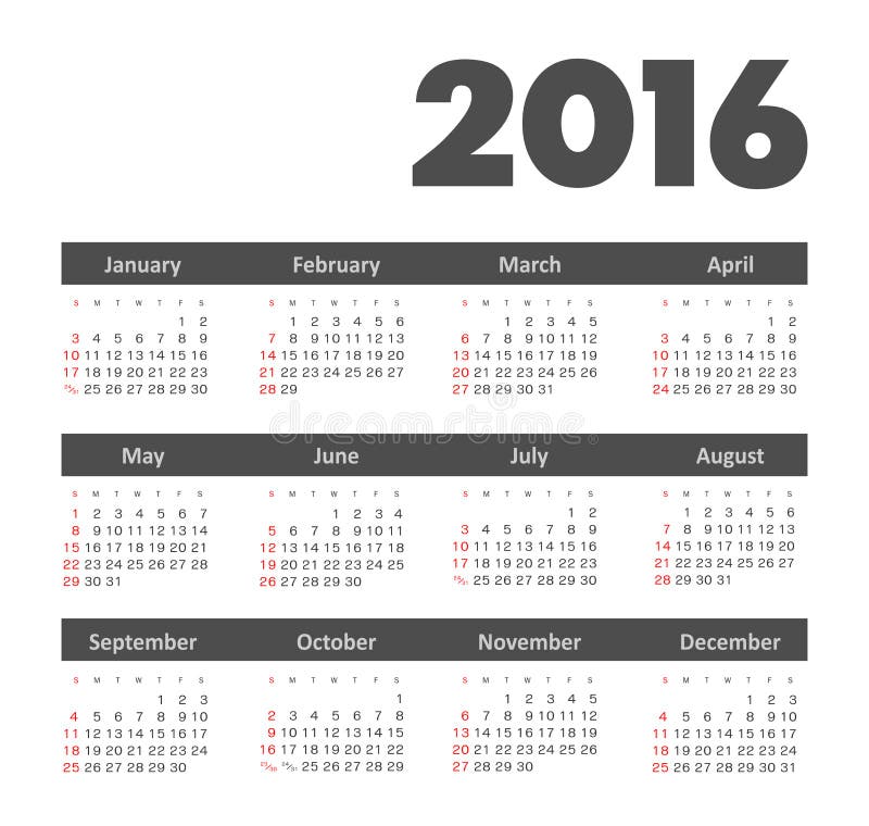 Simple 2016 Calendar / 2016 Calendar Design Stock Vector - Illustration ...