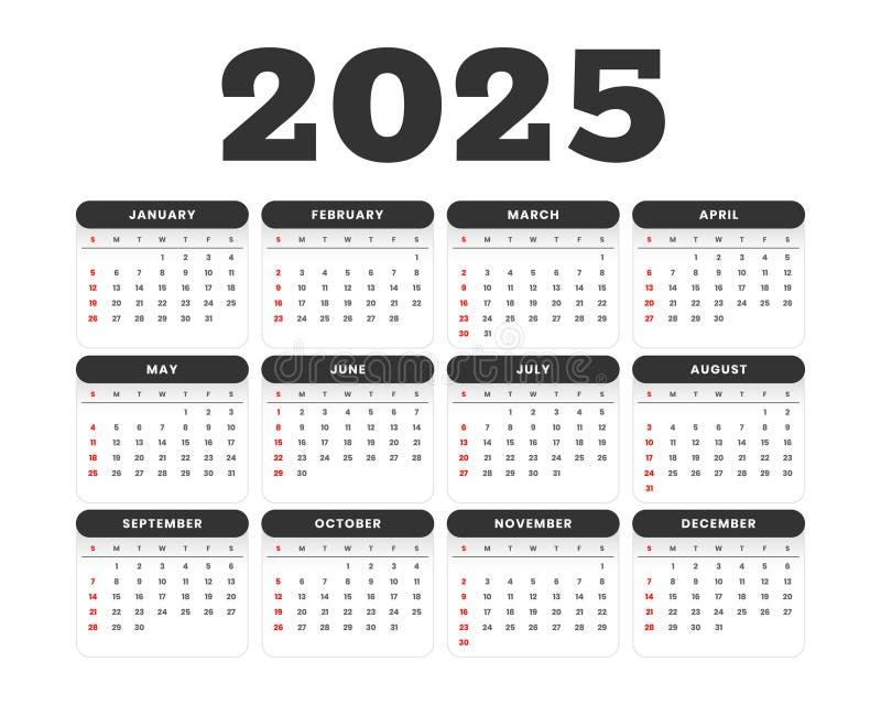 Simple 2025 Yearly Wall Calendar Template Printable Design Stock ...