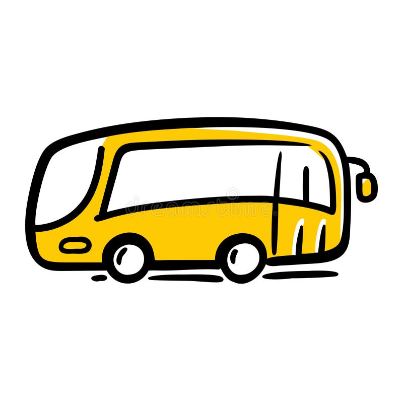 A Simple, Yellow Cartoon Bus is Depicted with Bold Black Outline Stock ...