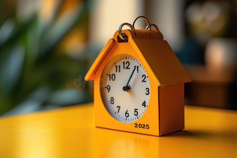 A Simple Yellow Clock Sitting on a Table with a Clean Background Stock ...