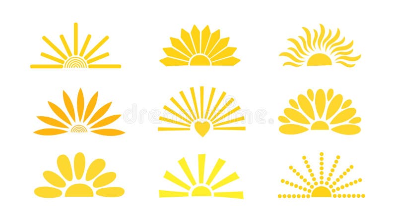 Simple Yellow Half Sun Hand Drawn Vector Flat Illustration with Half ...