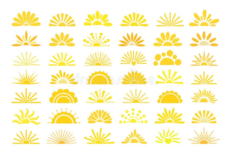 Simple Yellow Half Sun Hand Drawn Vector Flat Illustration with Half ...