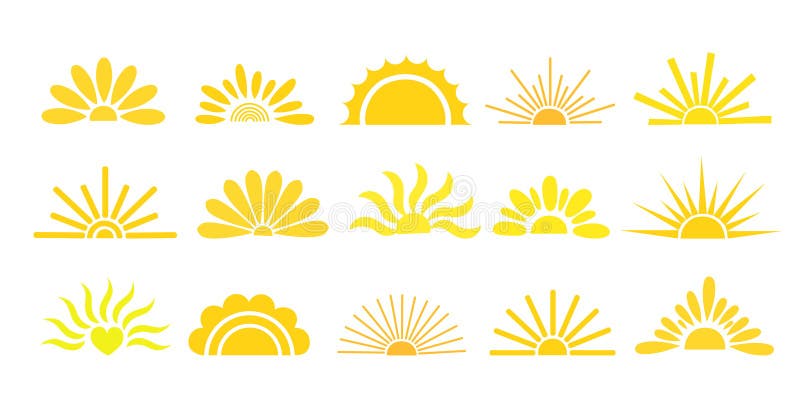 Simple Yellow Half Sun Hand Drawn Vector Flat Illustration with Half ...