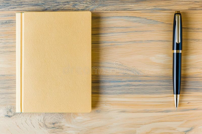 Simple Yellow Notebook and Black Pen Placed on Wooden Surface for ...