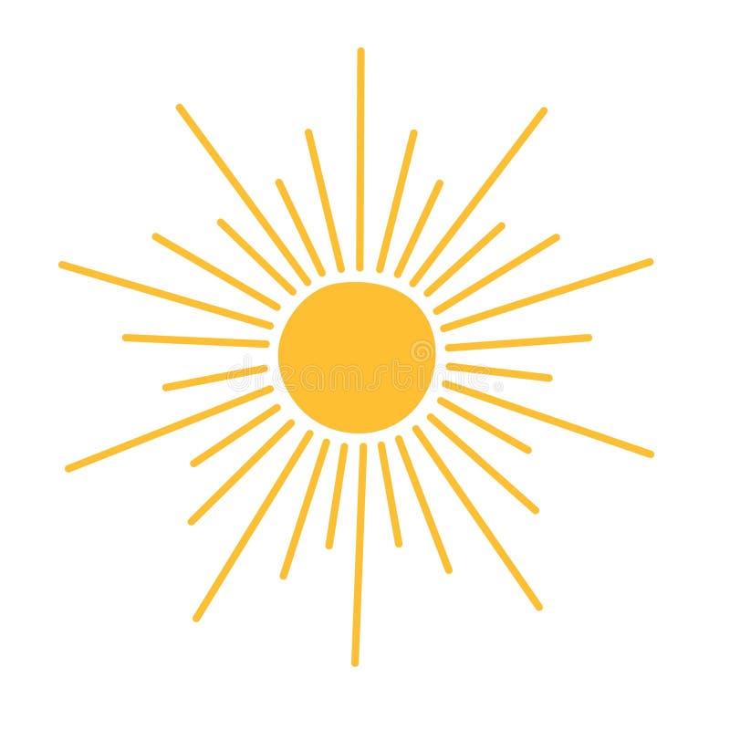 Simple Yellow Sun Vector Flat Illustration with Round Shape Middle and ...