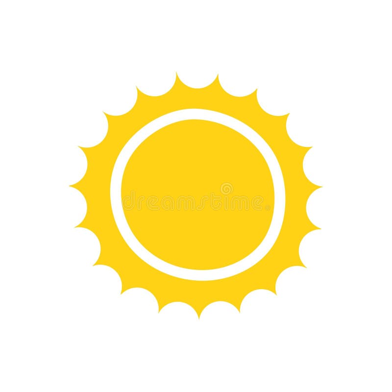 Simple Yellow Sun Vector Flat Illustration with Round Shape Middle and ...