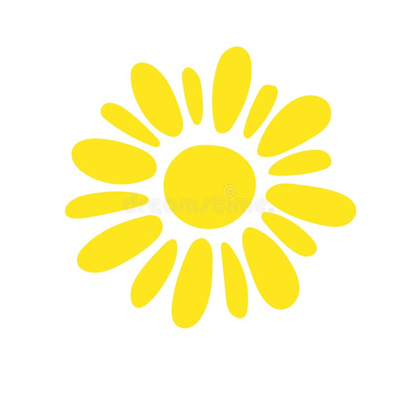 Simple Yellow Sun Vector Flat Illustration with Round Shape Middle ...