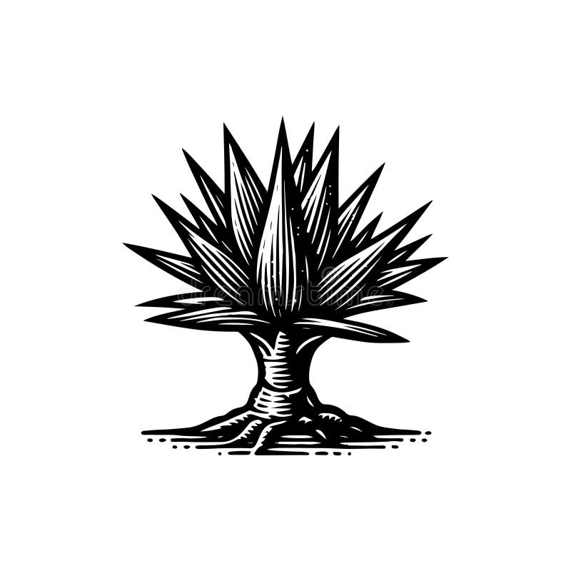 Simple Yucca Plant Front View Vector with Vintage Logo and Retro ...