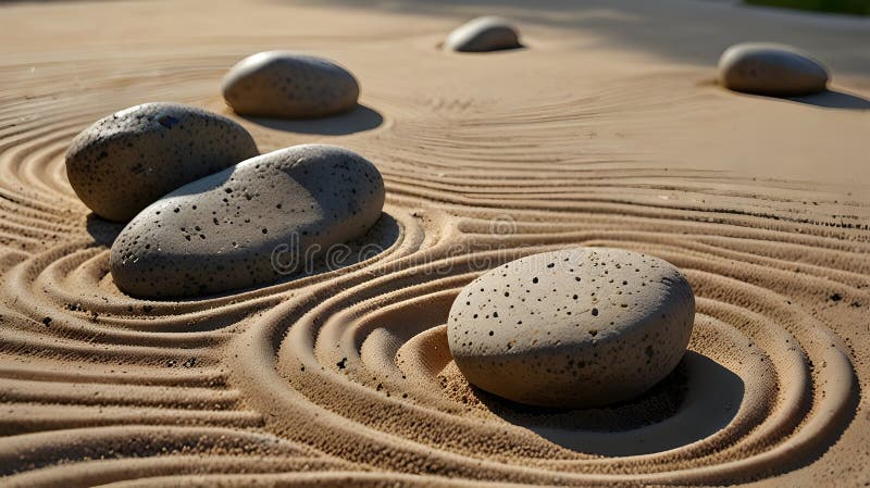 A Simple Zen Rock Garden with Smooth, Flowing Sand Patterns Stock ...