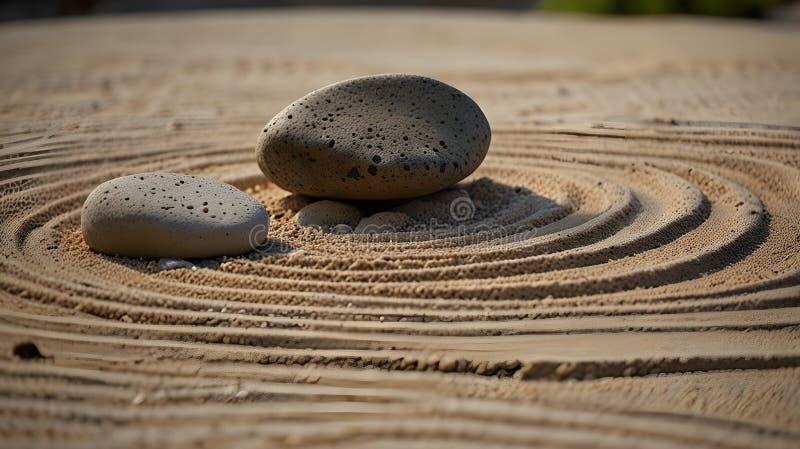 A Simple Zen Rock Garden with Smooth, Flowing Sand Patterns Stock ...