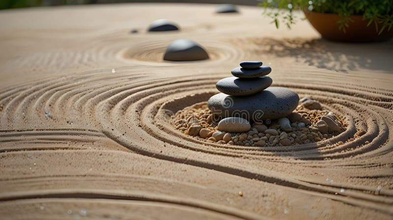 A Simple Zen Rock Garden with Smooth, Flowing Sand Patterns Stock ...