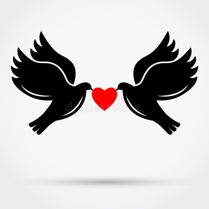 Black Silhouettes of Flying Doves on Grey Background with Shadow. Love ...