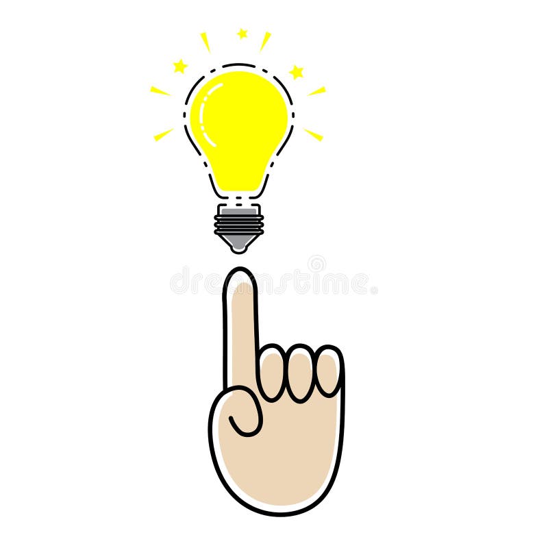 Light Bulb and Hand with Pointing Finger. Idea Concept Stock Vector ...
