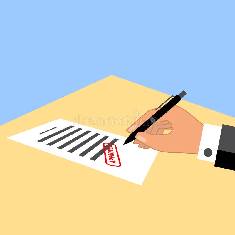 Man Signing the Document with Approved Stamp on it. Stock Vector ...