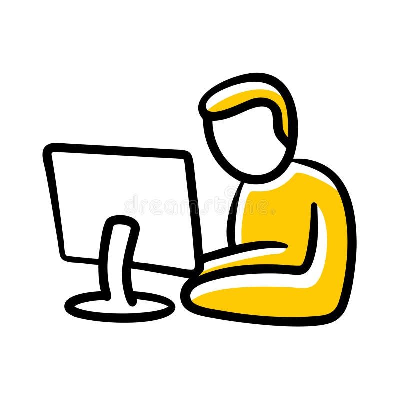 A Simplified, Abstract Design Shows a Person Seated at a Desk, Working ...