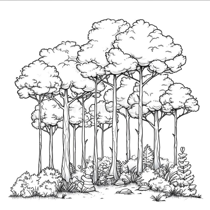 Simplified Amazon Forrest One Line Drawing Stock Illustration ...
