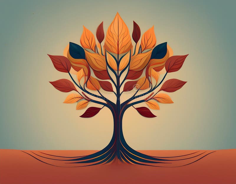 Simplified Autumn Tree Clean Lines Bold Colors Minimal Leaves on Plain ...