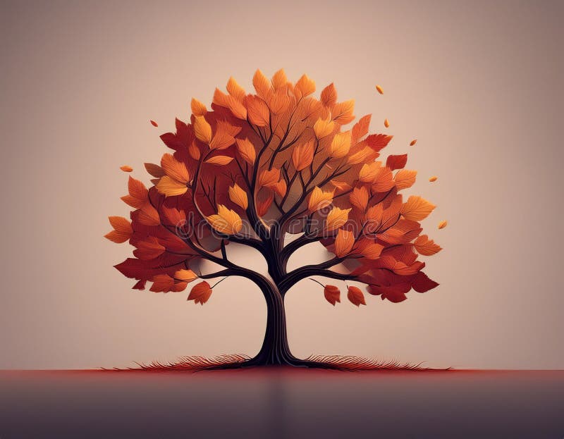 Simplified Autumn Tree Clean Lines Bold Colors Minimal Leaves on Plain ...