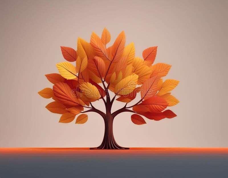 Simplified Autumn Tree Clean Lines Bold Colors Minimal Leaves on Plain ...