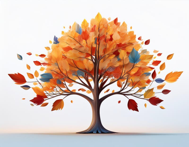 Simplified Autumn Tree Clean Lines Bold Colors Minimal Leaves on Plain ...