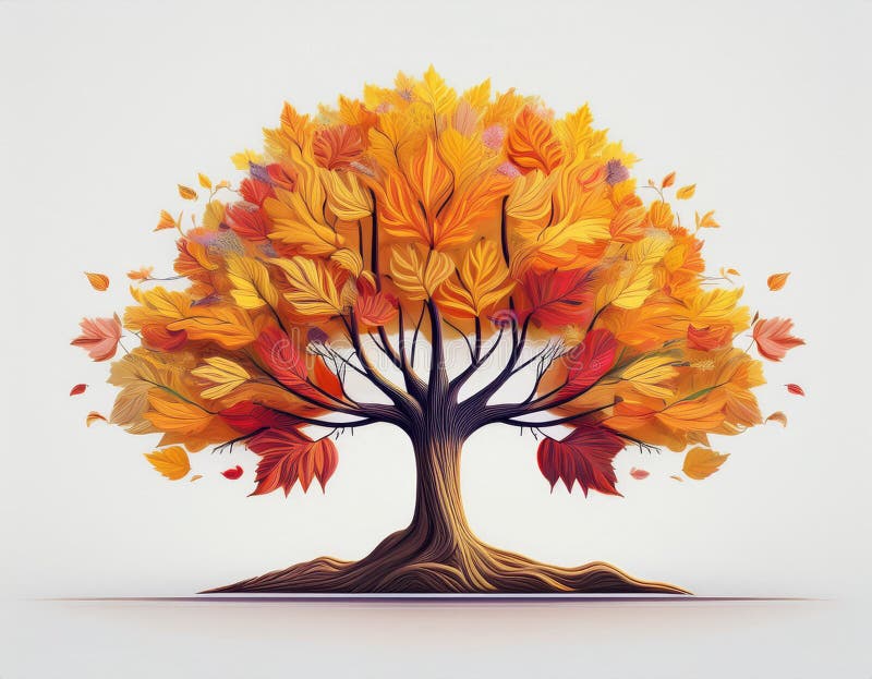 Simplified Autumn Tree Clean Lines Bold Colors Minimal Leaves on Plain ...