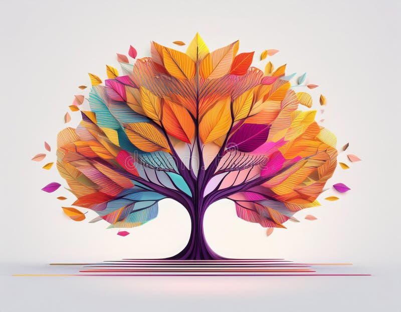 Simplified Autumn Tree Clean Lines Bold Colors Minimal Leaves on Plain ...
