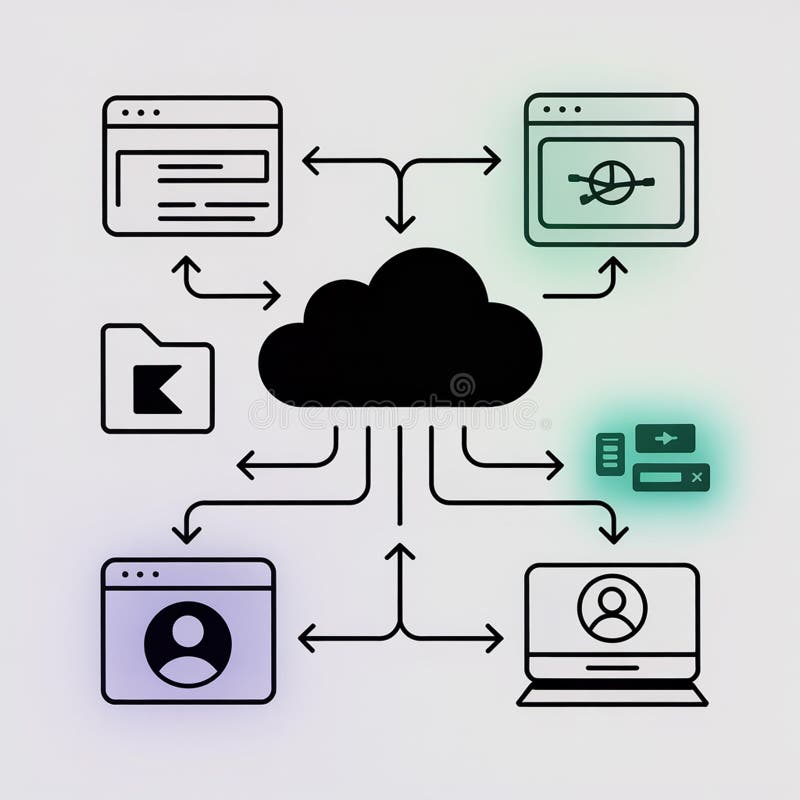 Simplified Black Line Art Cloud Hosted Network Diagram Illustrating ...