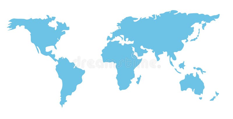 A Simplified Blue World Map Vector Illustration with Clear Outlines of ...