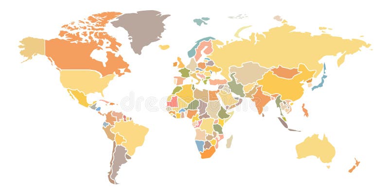 A Simplified Color Map of the World. Stylized Generalized Blue Card on ...