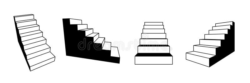 Simplified 3d Stairway Set. Linear Staircase in Different Perspective ...