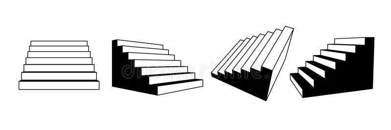 Simplified 3d Stairway Set. Linear Staircase in Different Perspective ...