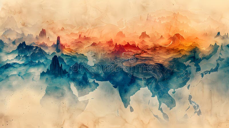 Simplified Digital Map of Asia Illustration Stock Illustration ...