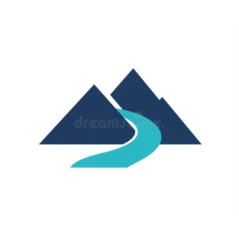 Simplified Graphic of Two Navy-blue Mountains with a Curving Light Blue ...