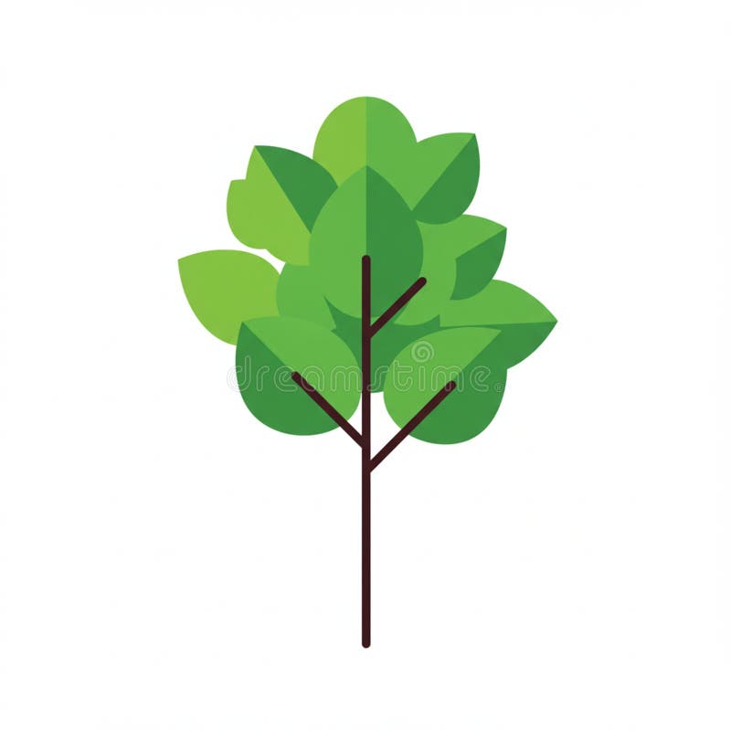 Simplified Illustration of a Tree with Multiple Green Leaves Clustered ...