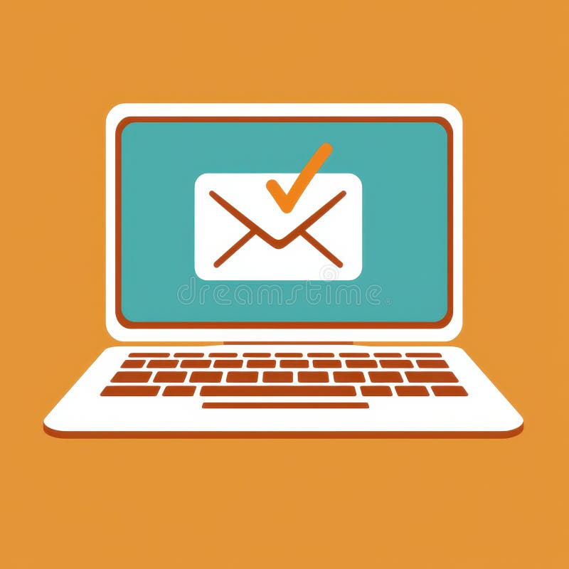 Simplified Laptop Illustration Featu a Teal Screen with a White Email ...