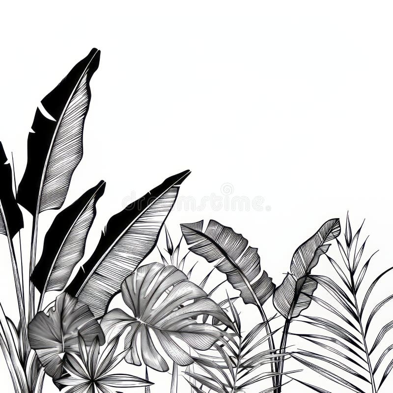 Simplified Lines of Tropical Foliage. Stock Illustration - Illustration ...
