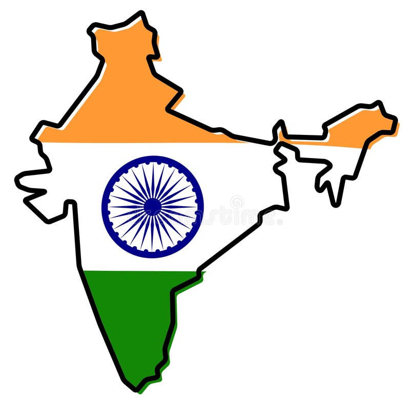 Simplified Map of India Outline, with Slightly Bent Flag Under I Stock ...