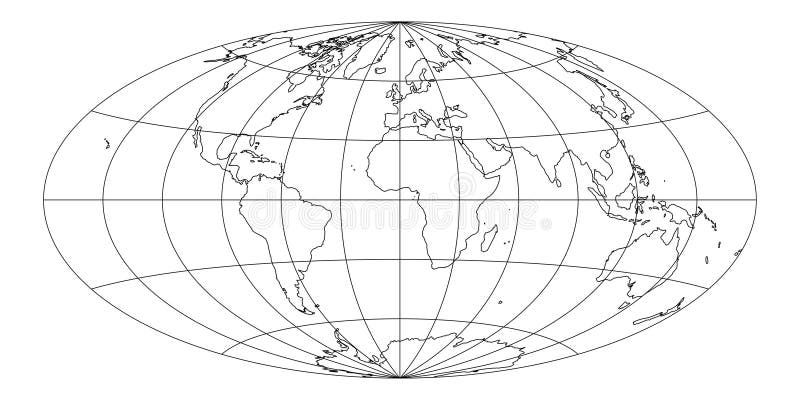 Simplified Map of World with Latitude and Longitude Grid Stock Vector ...