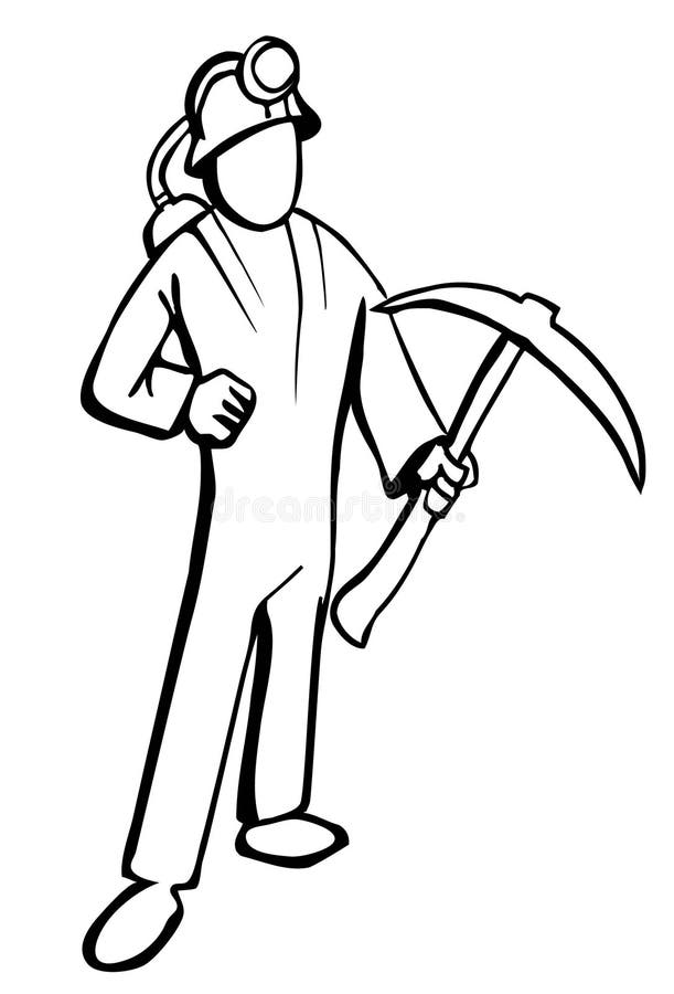 Simplified Miner Illustration In Black And White Stock Vector ...