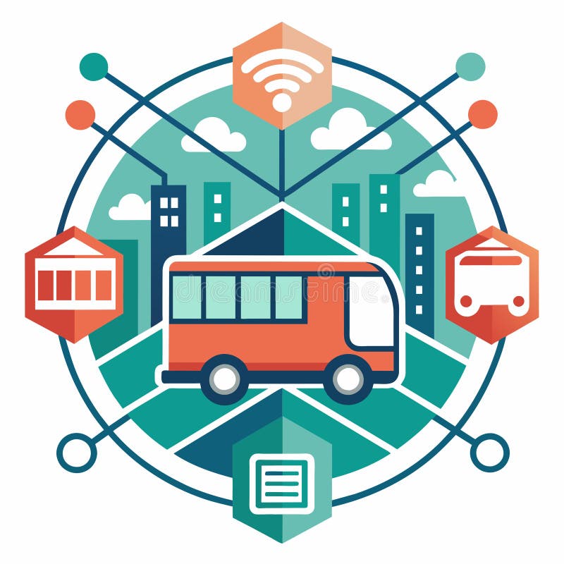 A Simplified, Modern Logo Showcasing a Bus and Cityscape with Connected ...