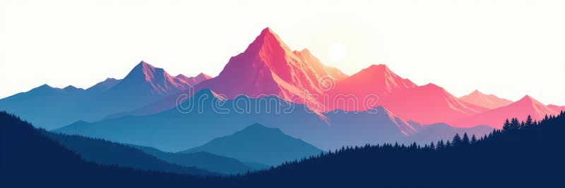 Simplified Mountain Silhouette, Easy Coloring Shapes, Basic, Drawing ...