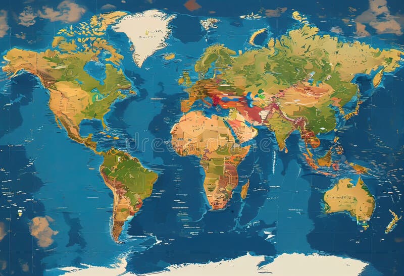 A Simplified Representation of a World Map. Vector Style, 3D Rendering ...