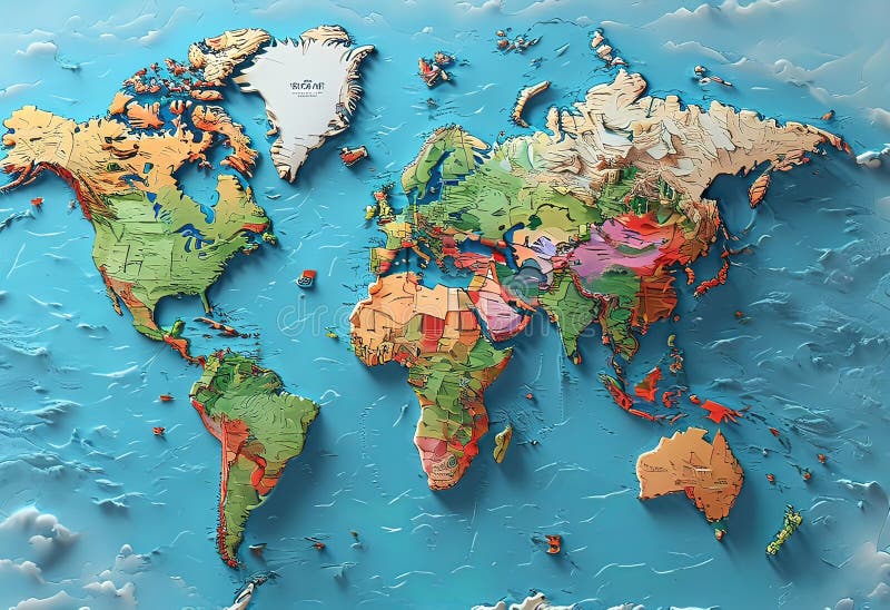 A Simplified Representation of a World Map. Vector Style, 3D Rendering ...